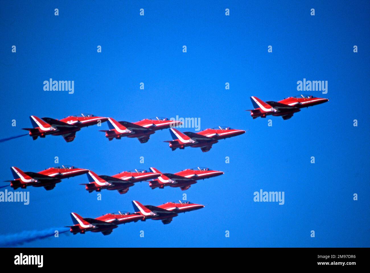 RAFAT RAF Red Arrows BAe Systems Hawks fly in Tornado formation Stock ...