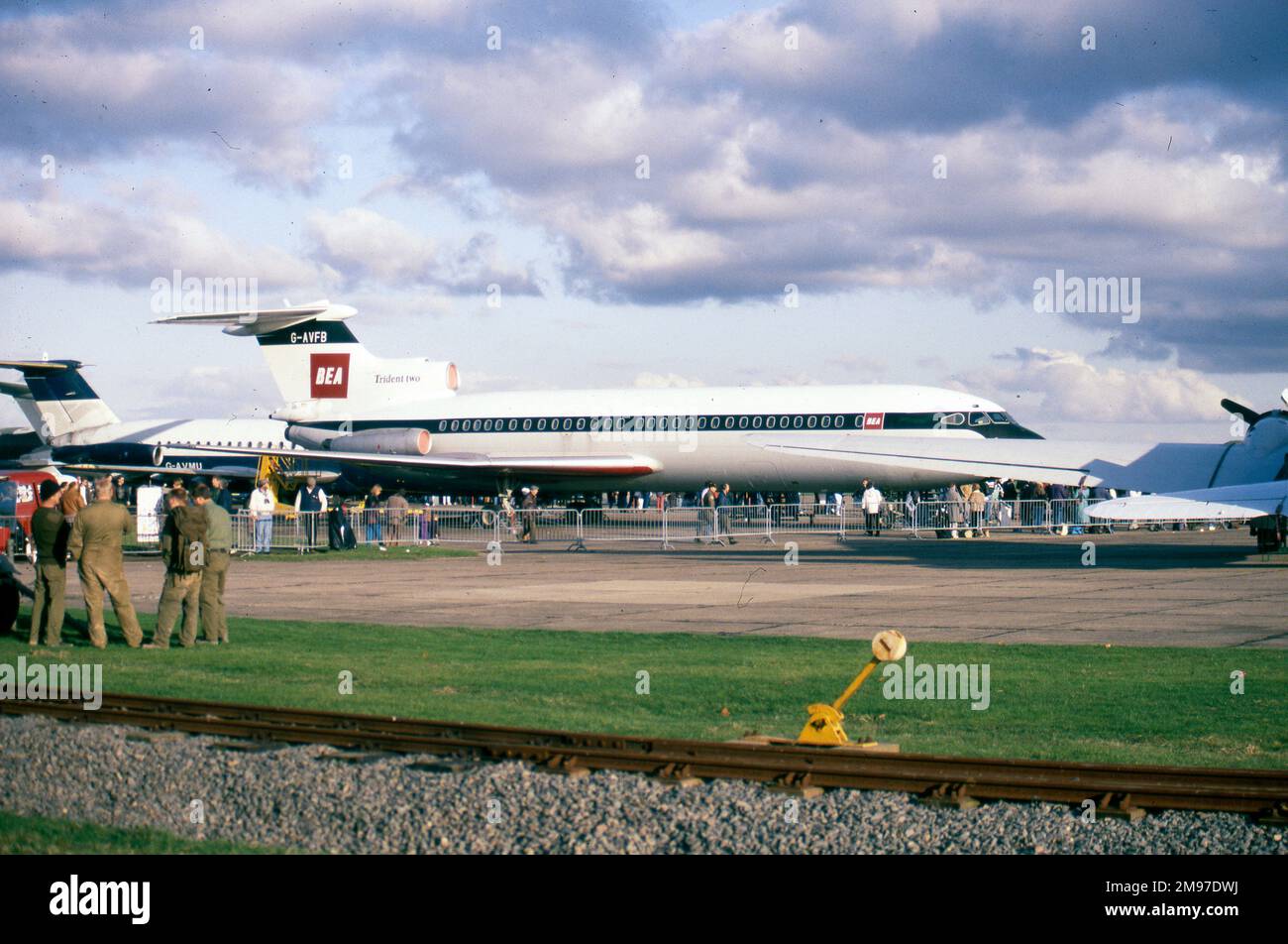 De Havilland Trident 2 G-AVFB of BEA at Duxford in 1993 Stock Photo - Alamy