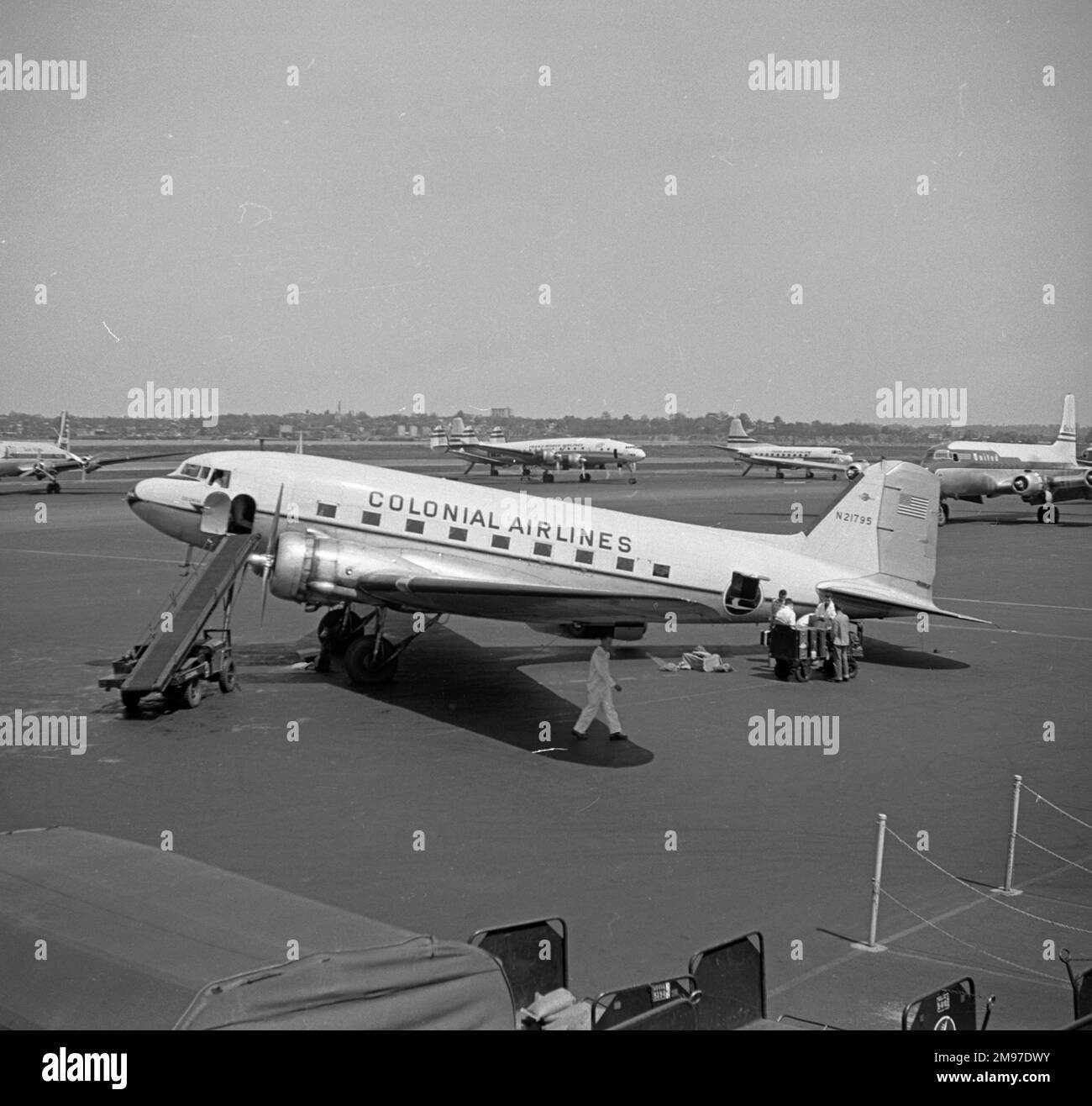 Douglas C-47 N21795 of Colonial Airlines at La Guardia on 2 May 1955 ...