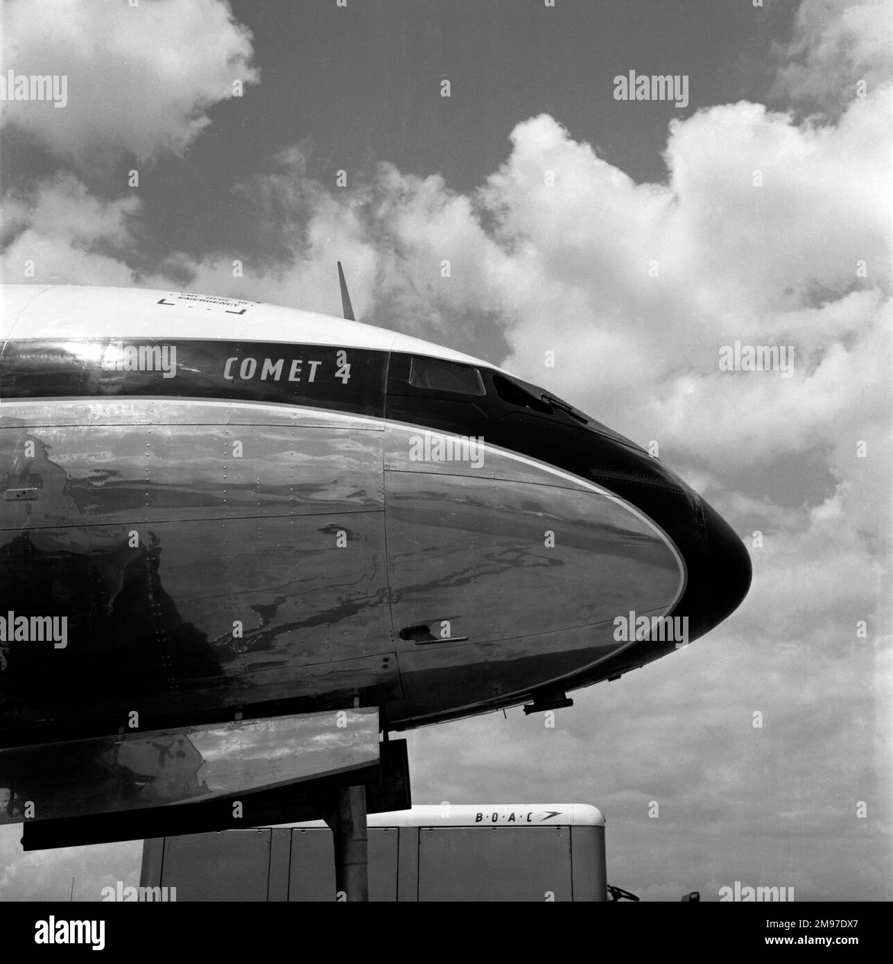 De Havilland Comet 4 G-APDA close up of nose in front of BOAC building ...