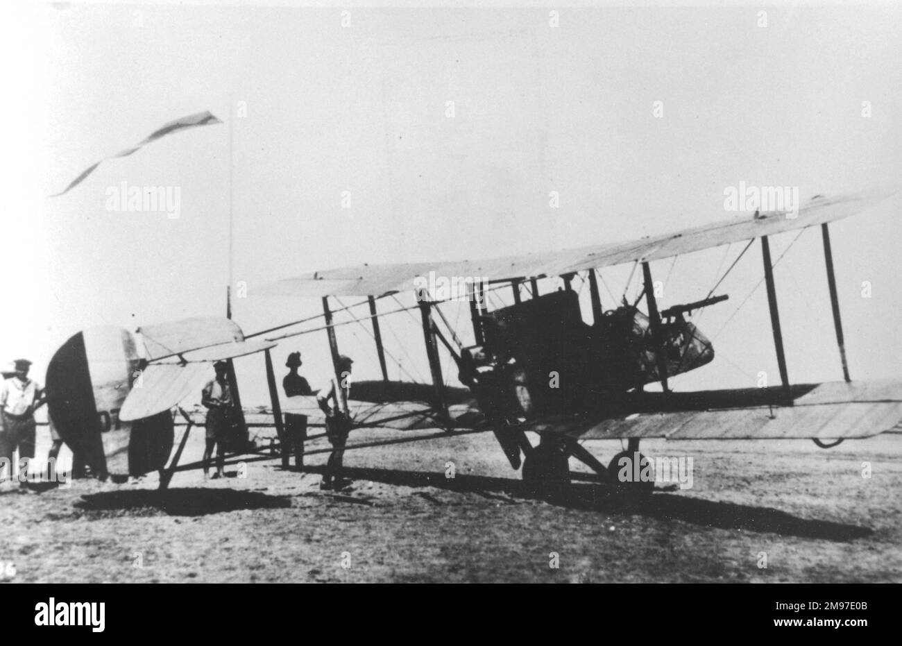A gun-equipped Airco DH 1a two-seater of No. 14 Squadron, RFC, based in ...