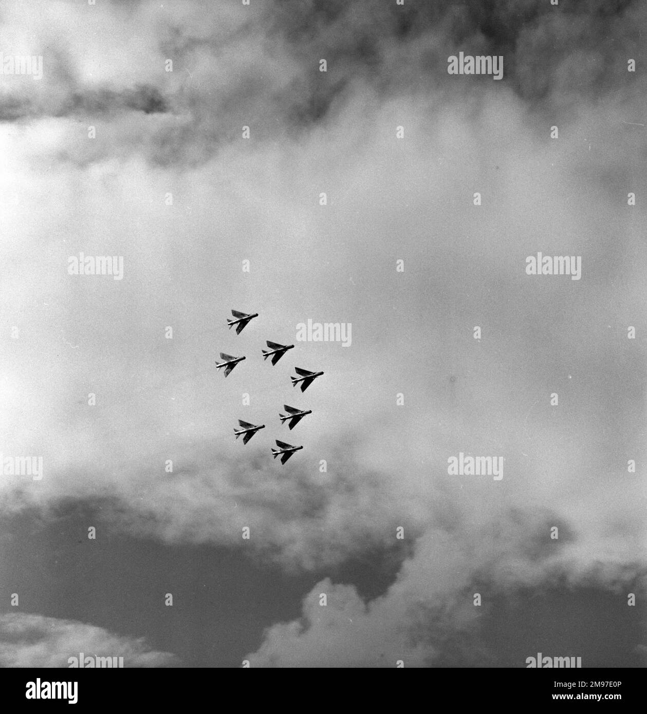 Seven English Electric Lightnings from 74 Squadron RAF in formation at ...