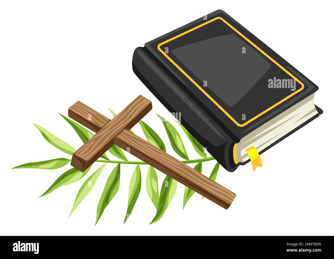 Christian illustration of wooden cross and holy bible. Happy Easter ...