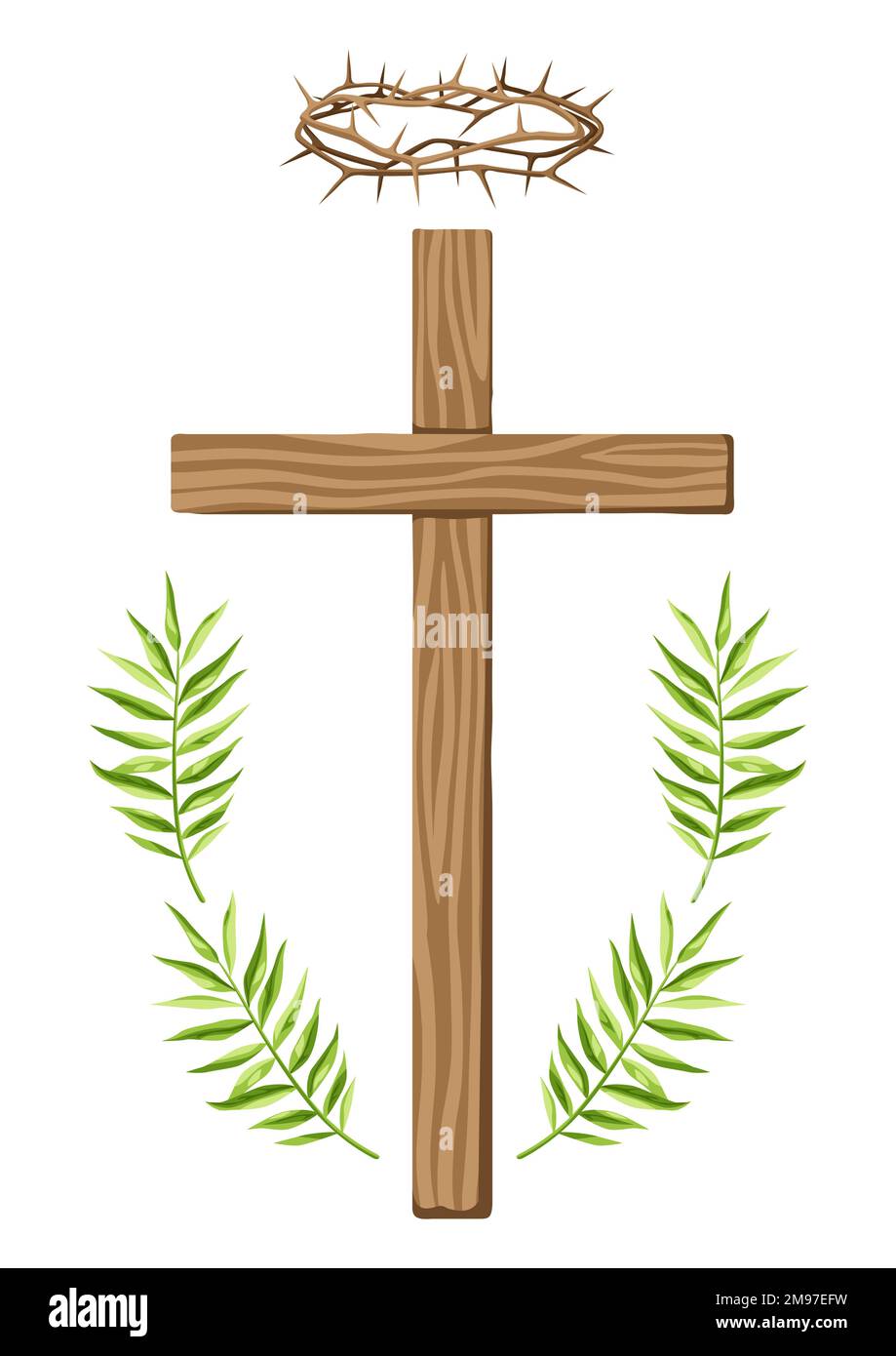 Christian illustration of wooden cross and crown of thorns. Happy ...