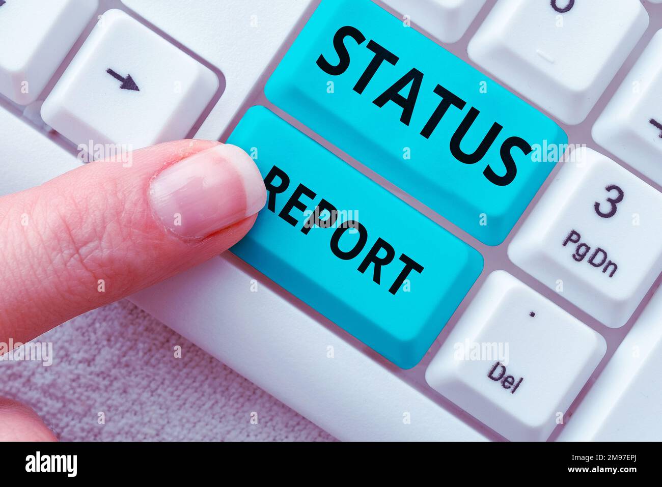 Sign displaying Status Report. Business approach Update Summary of ...