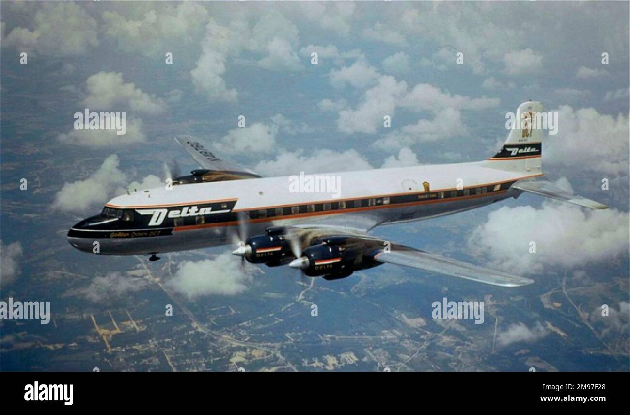 Douglas DC-7 of Delta (forward view) aloft Stock Photo - Alamy
