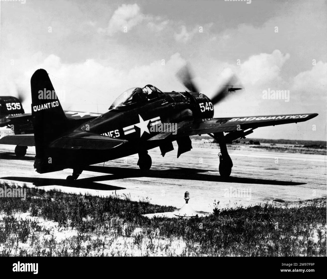 Grumman F8F2 Bearcat (aft) running up of USMC Quantico's '540', 27 June ...