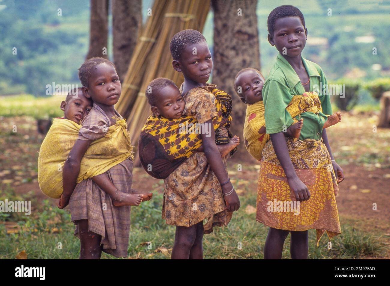 Uganda, Kampala; Children carrying babies on their backs Stock Photo ...