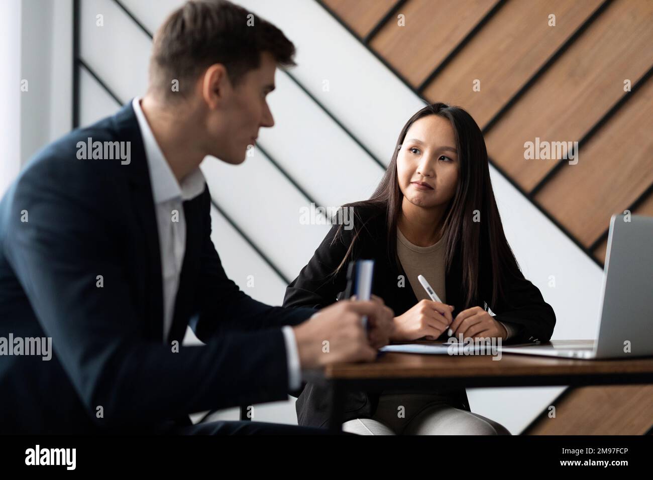 man being interviewed at a job interview in the office Stock Photo - Alamy