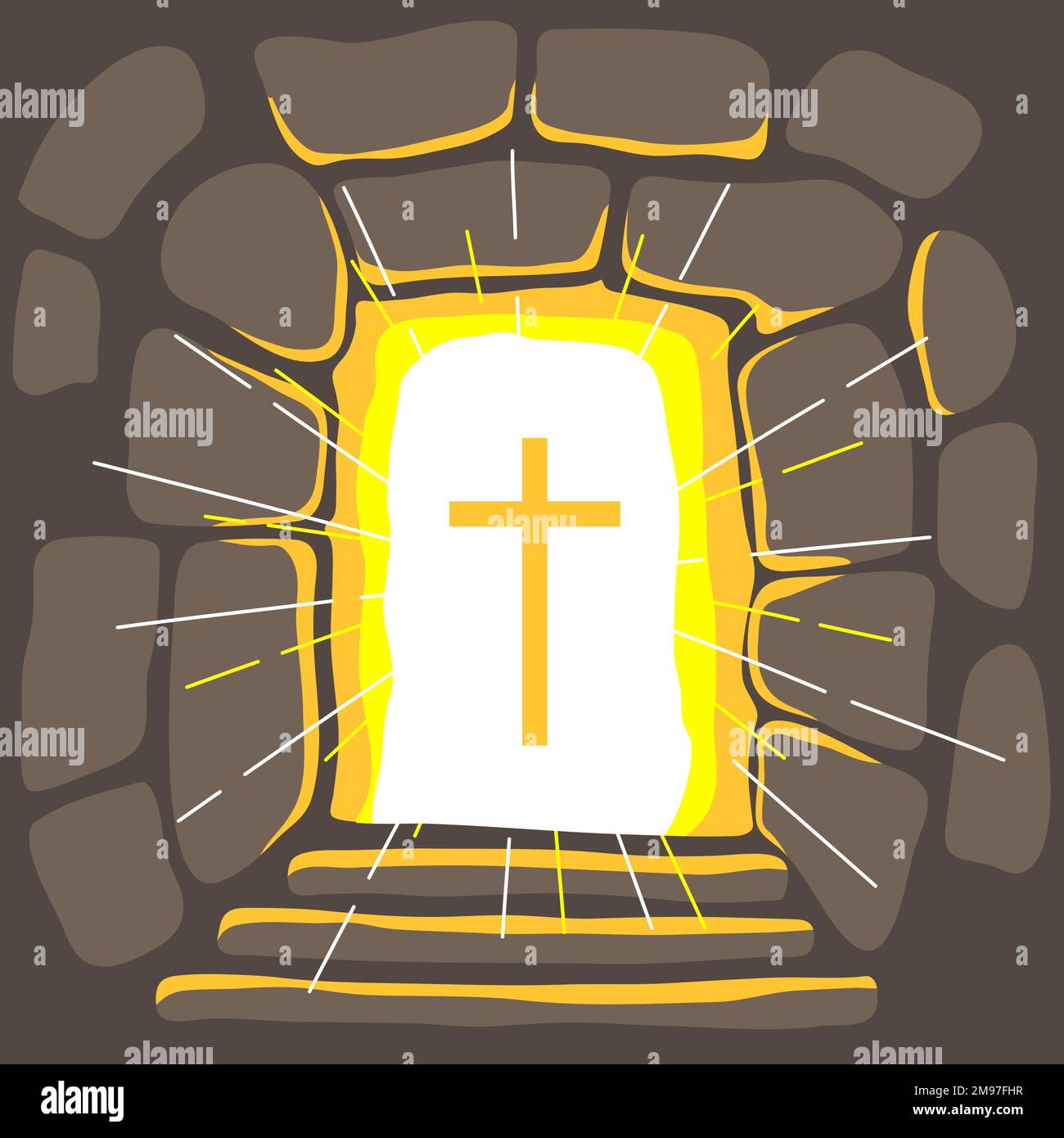 Christian illustration of burial cave. Happy Easter image Stock Vector ...