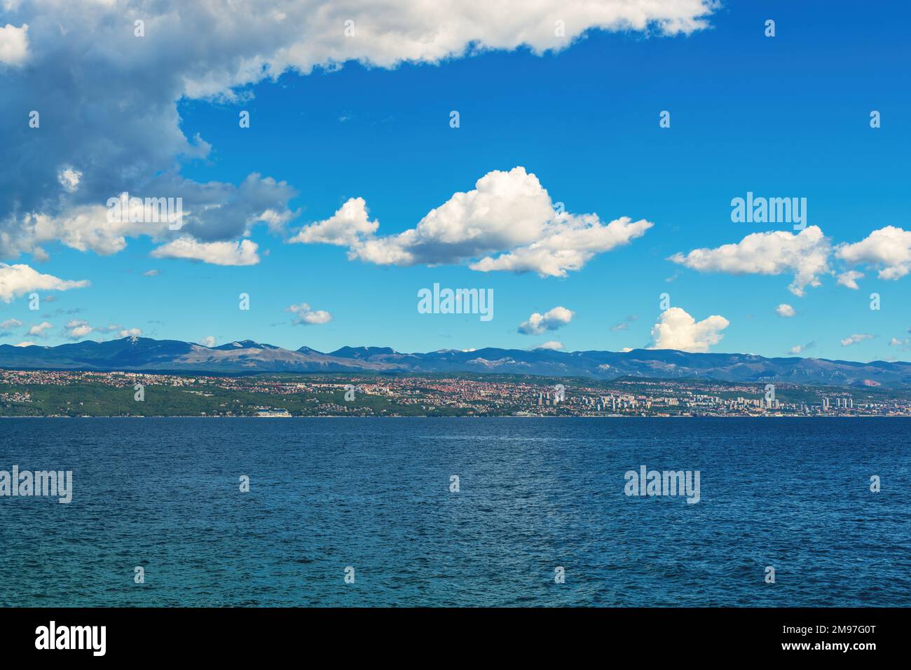 Town of Rijeka on Croatian Adriatic sea coastline seen from the Kvarner ...