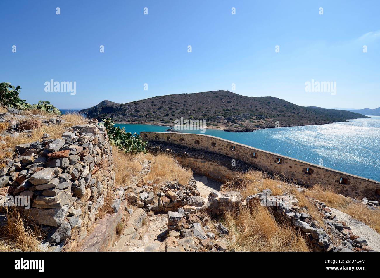 Greece, Crete, view from old Venetian Fortress Spinalonga to Kalydon ...
