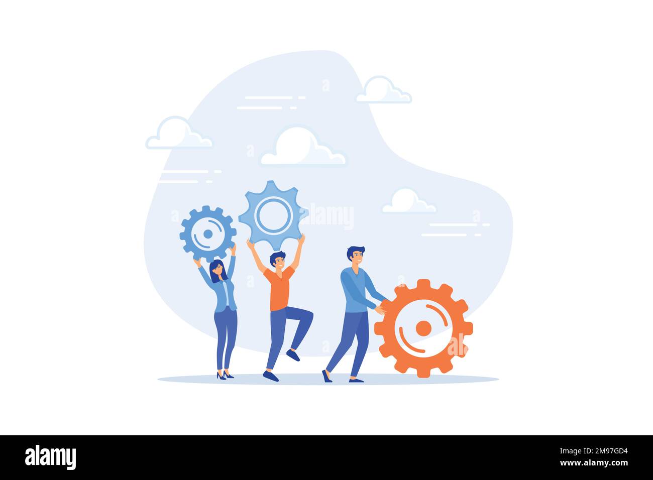 Business organization, people working together or teamwork to help ...