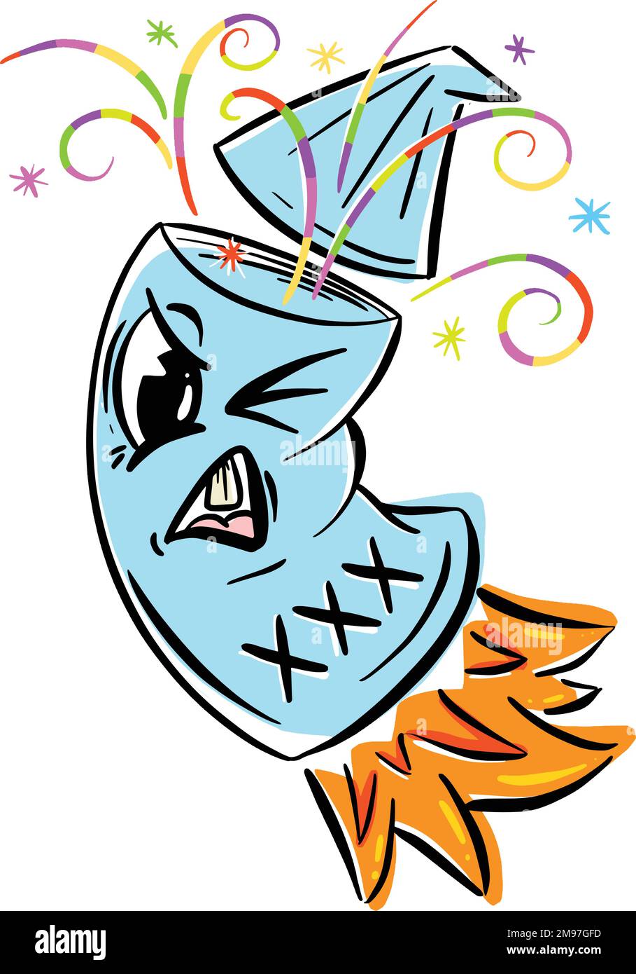 Cartoon Exploding Firework Skyrocket Character Logo in Vector Design ...