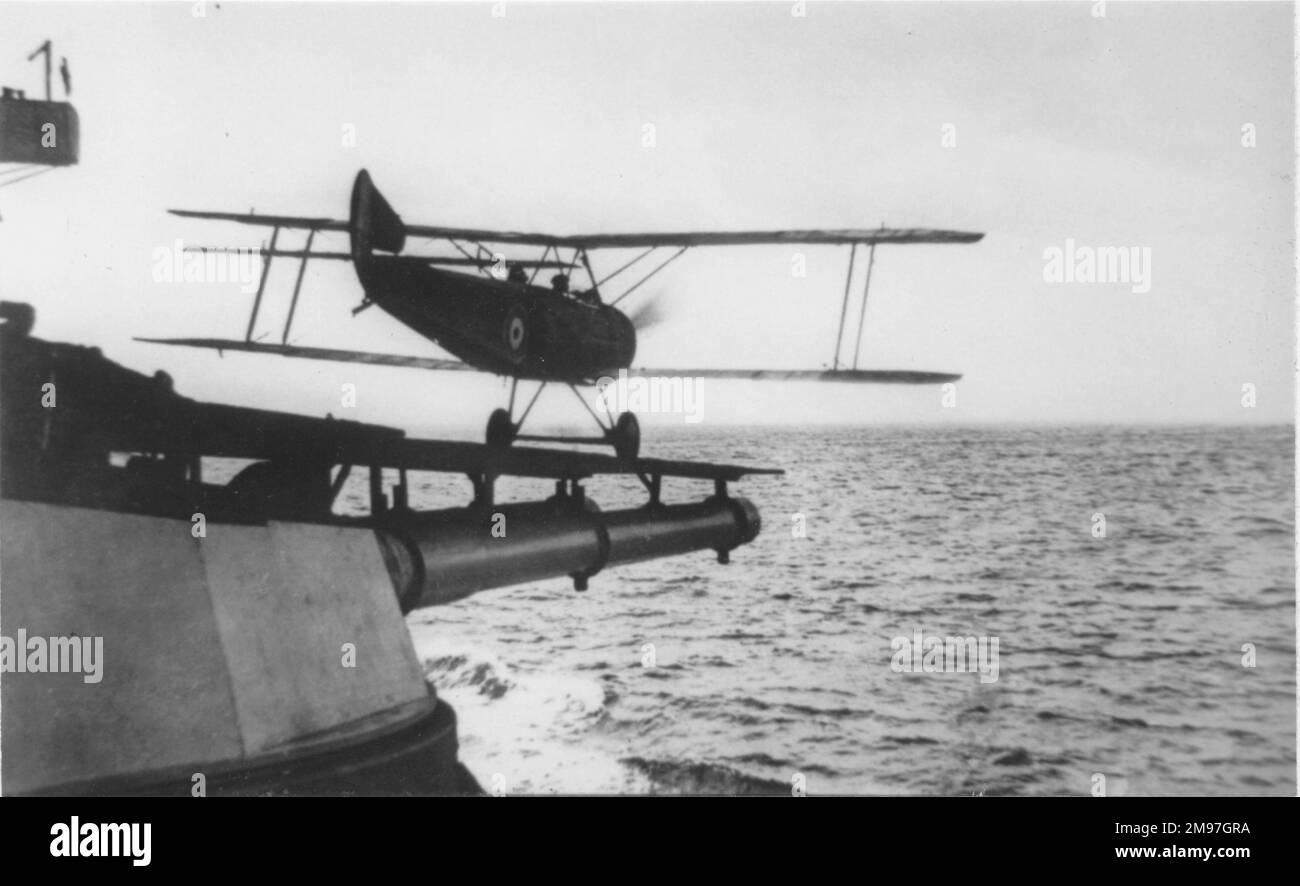 Sopwith 1.5 Strutter, launching from a makeshift turret-top platform on ...