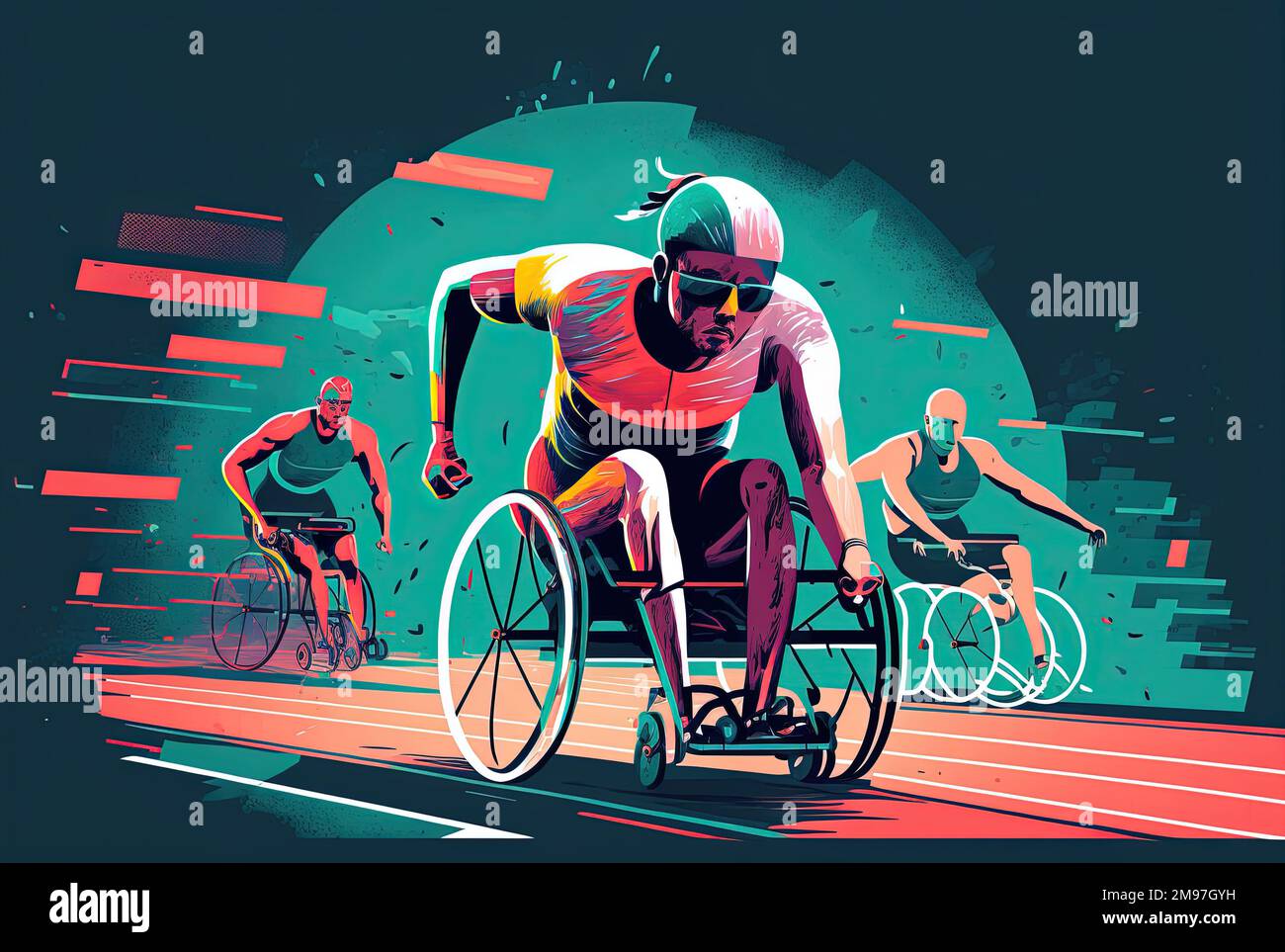 Illustration of Disabled motivated athletes in wheelchair sports on an ...