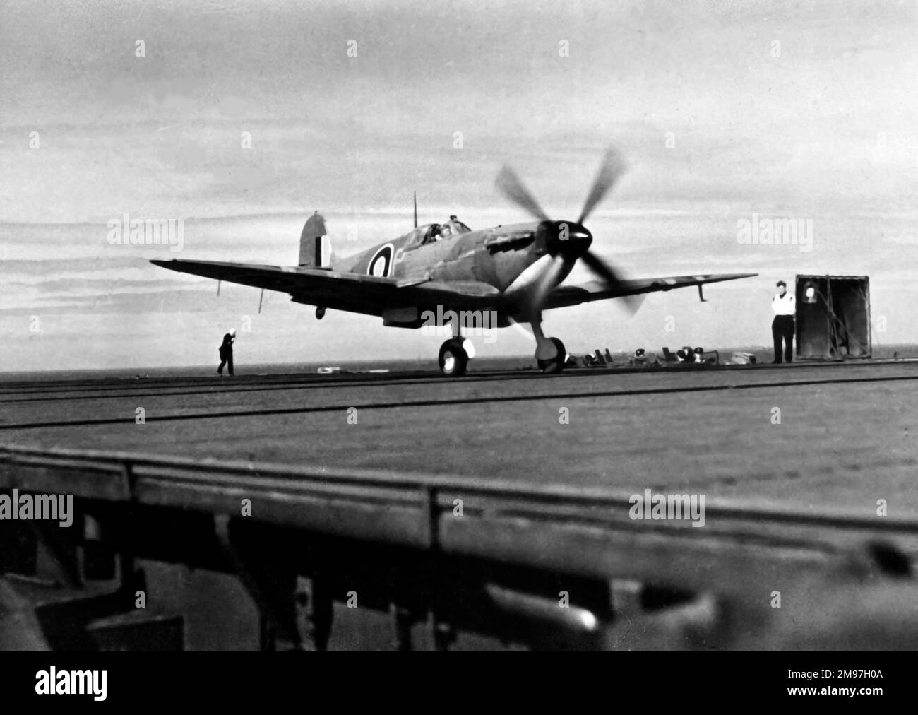 Supermarine Seafire II departs HMS Hunter during Salerno landings Stock ...
