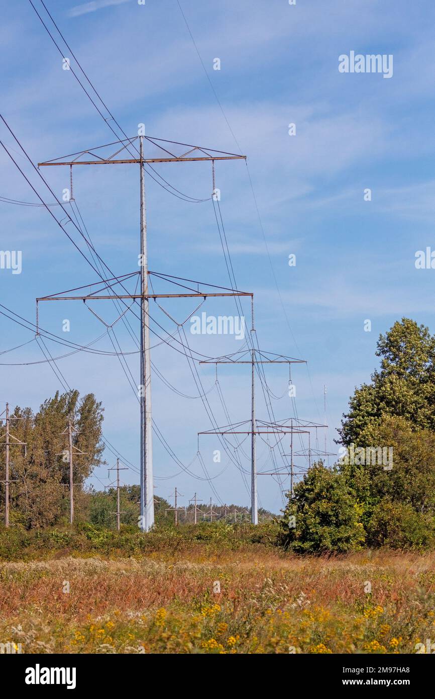 High voltage transmission lines deliver electricity though the ...