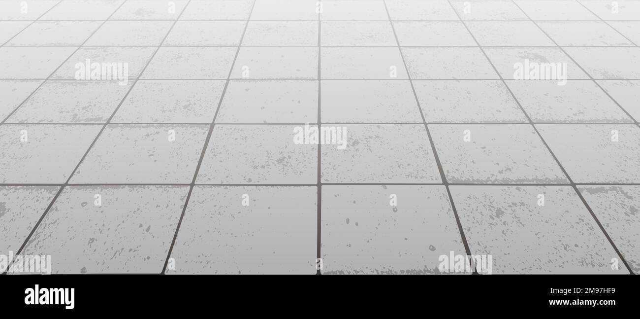 Vanishing perspective concrete block pavement vector background with texture. Tile floor surface ...