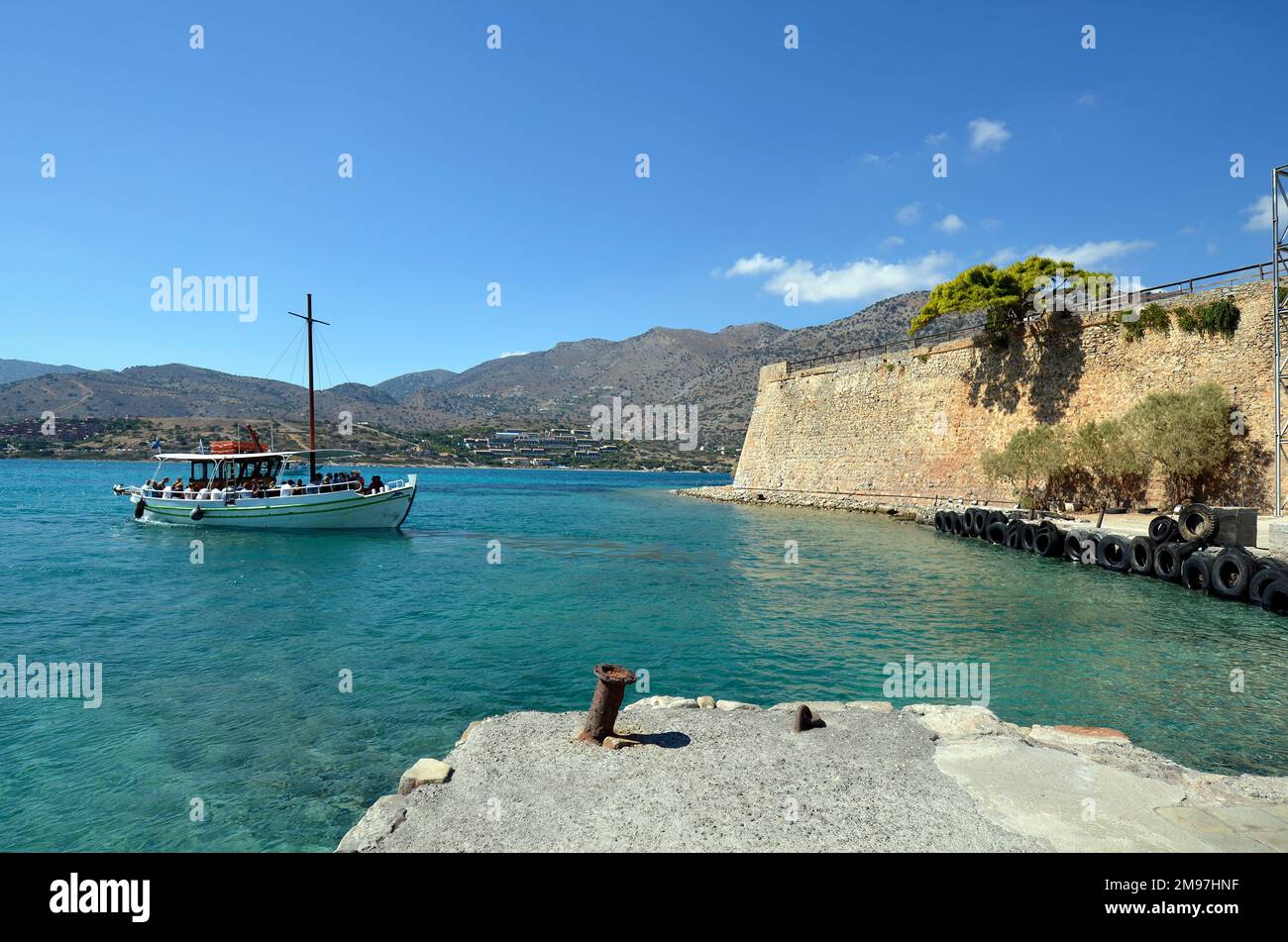 Plaka, Crete, Greece - October 10, 2022: shuttle boat bring tourists to ...