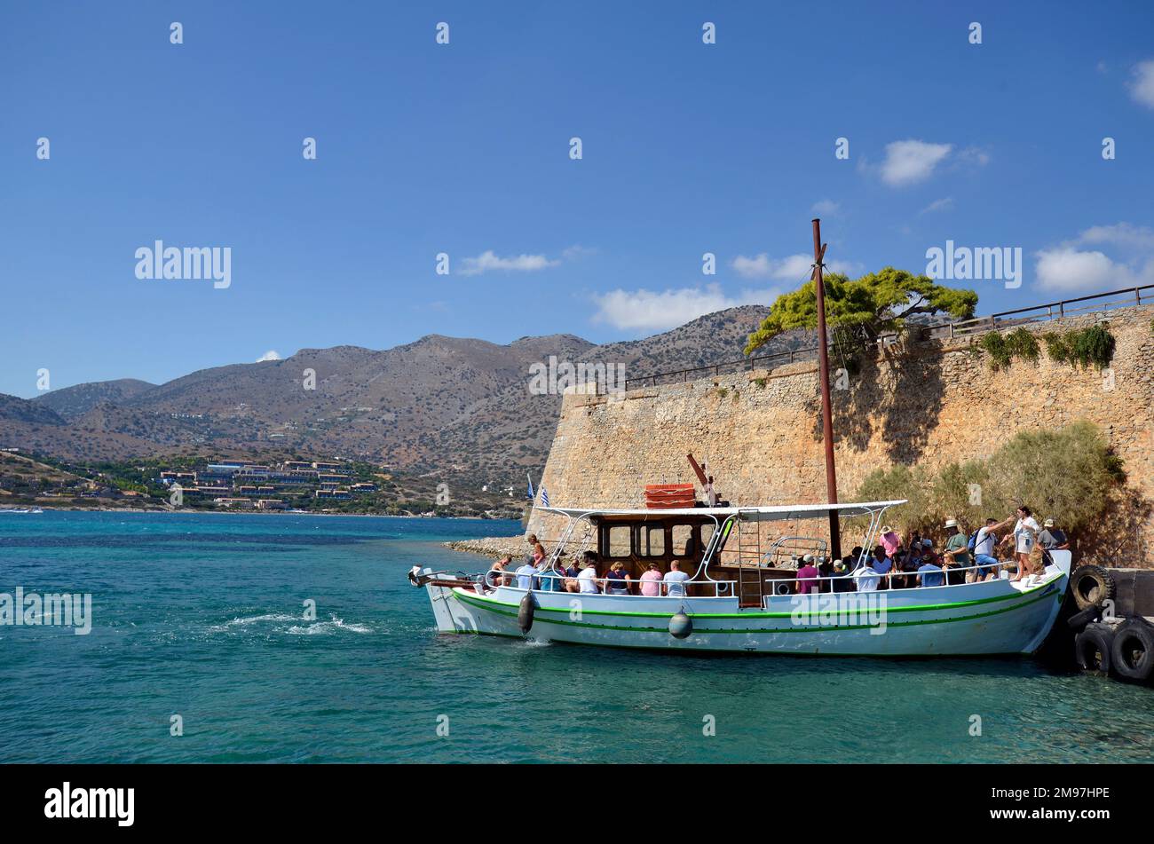 Plaka, Crete, Greece - October 10, 2022: shuttle boat bring tourists to ...