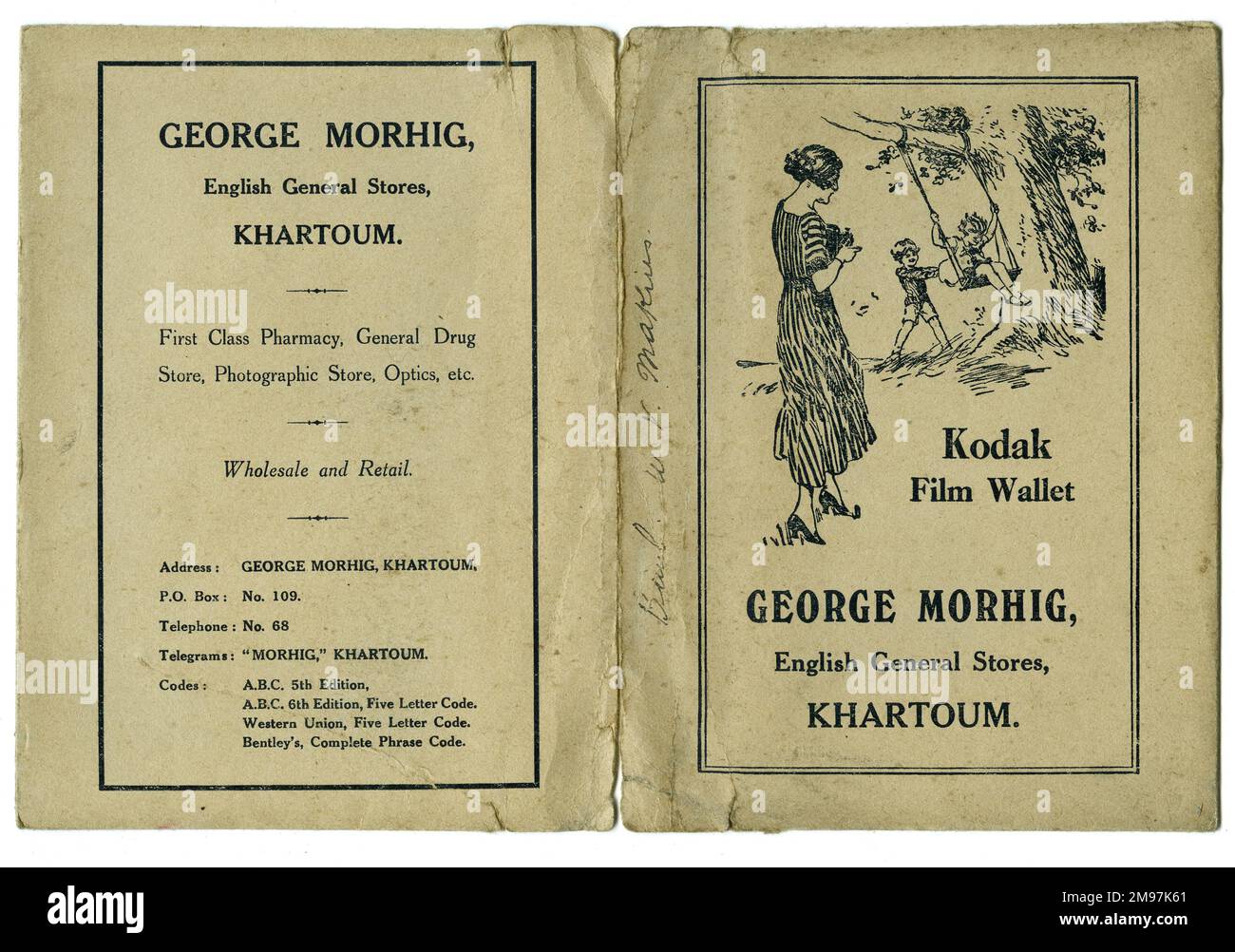 Photographic film wallet advertising Kodak Film, with the developer's ...