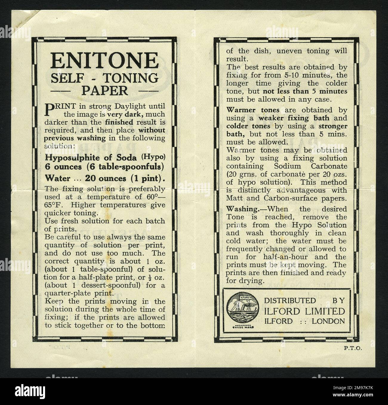Instruction leaflet for Enitone self-toning photographic paper (inner ...