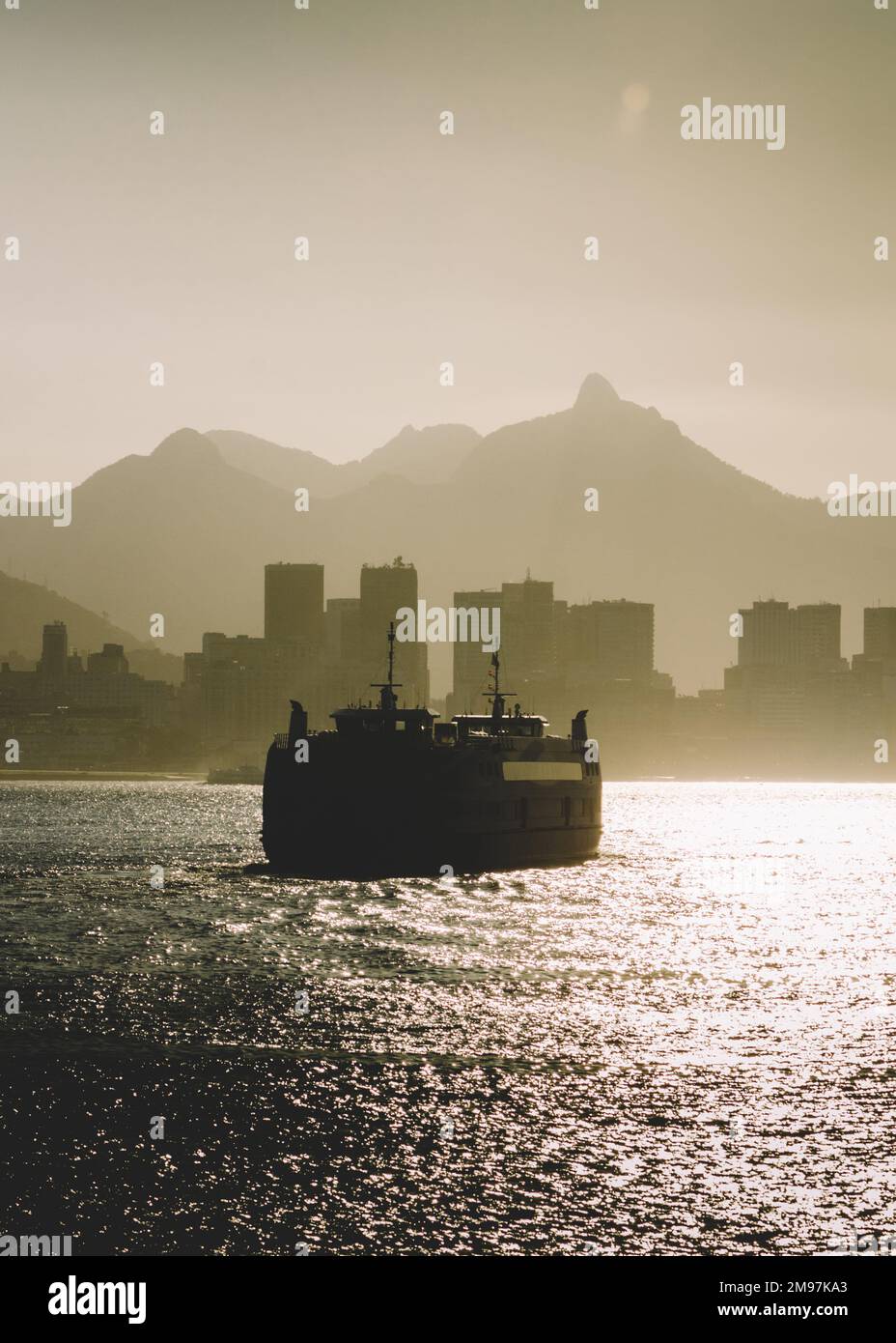Passenger Ferry boat crossing Guanabara Bay with Rio de Janeiro ...