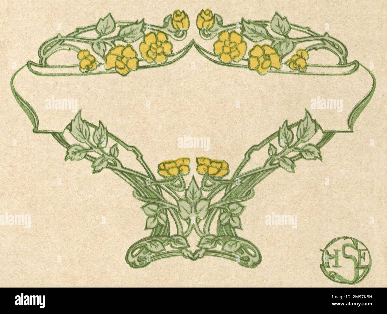 Art nouveau leaf and flower design with yellow flowers, and the ...