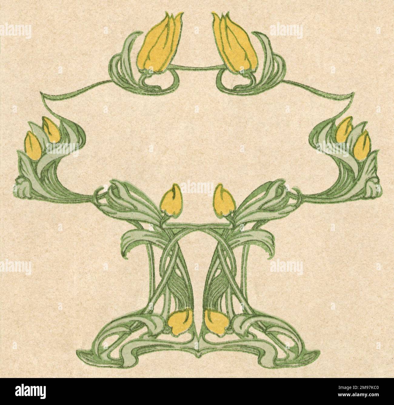 Art nouveau leaf and flower design with yellow tulips Stock Photo - Alamy
