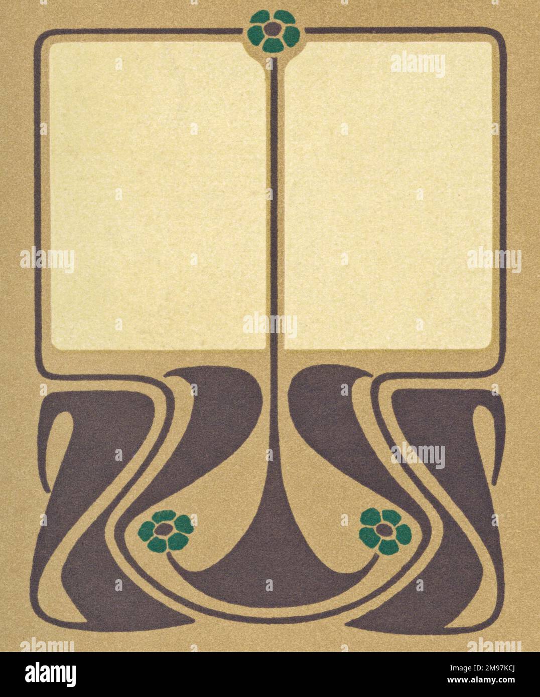 Art nouveau design with green flowers and two rectangular spaces Stock ...