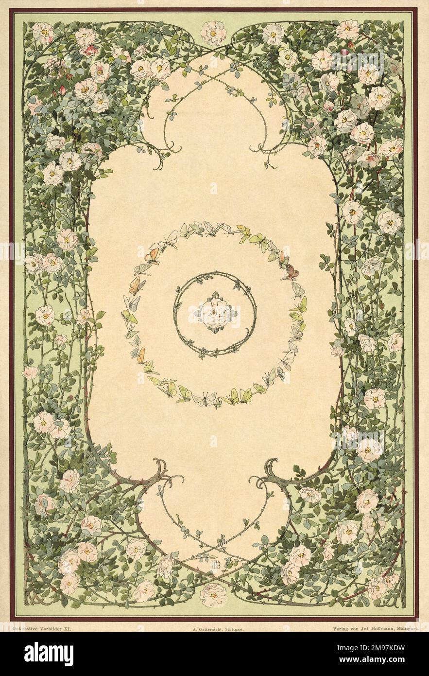 German leaf and flower design with white roses, looking like a ...