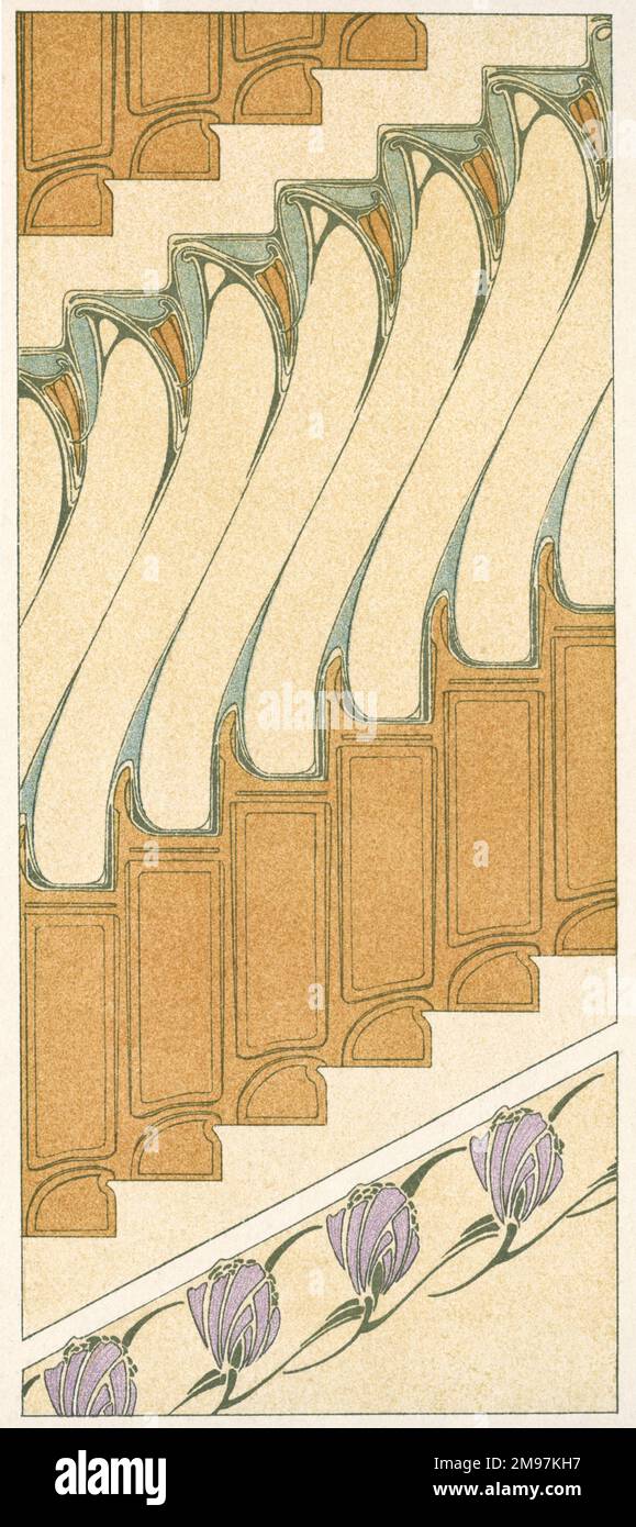 Art nouveau design with staircase effect, in cream, beige, blue, green ...