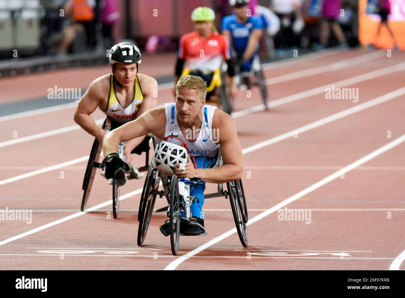 Leo Pekka Tahti competing at the 2017 World Para Athletics Championships in the London Olympic ...