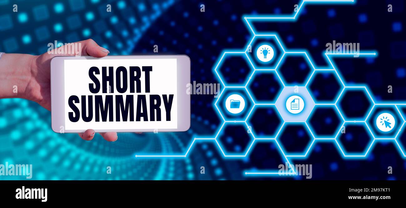 Text caption presenting Short Summary. Word Written on Brief statement of main points clear ...