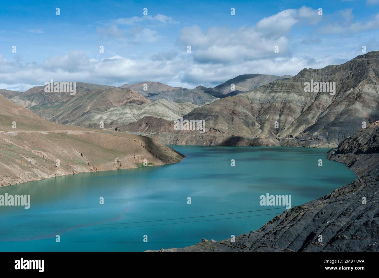 Hydroelectric Yamdrok-tso lake at Sim or Simu La pass, along Southern ...