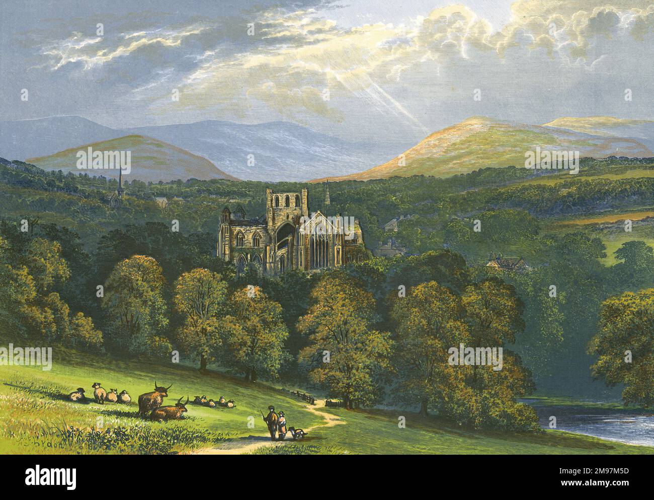 View of the ruins of Melrose Abbey (Cistercian), in Roxburghshire ...