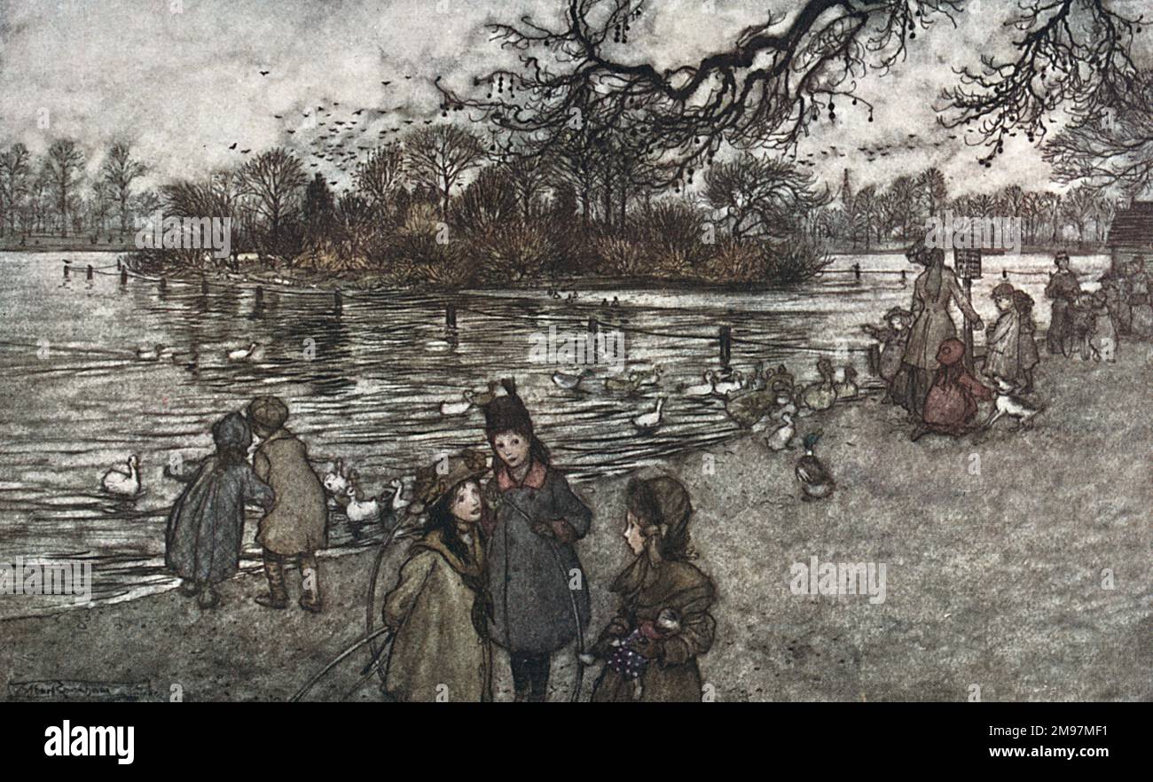 Illustration, Peter Pan in Kensington Gardens, by Arthur Rackham -- The ...