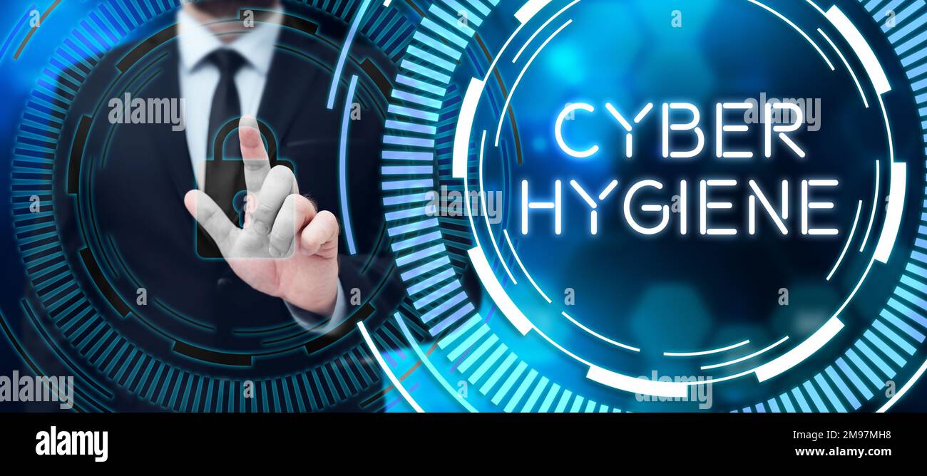 Writing displaying text Cyber Hygiene. Concept meaning steps that ...