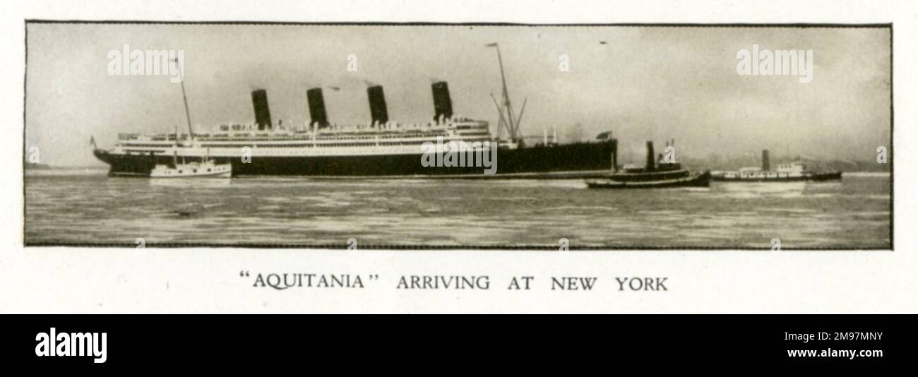 The Cunard Liner RMS Aquitania arriving in New York, USA Stock Photo ...