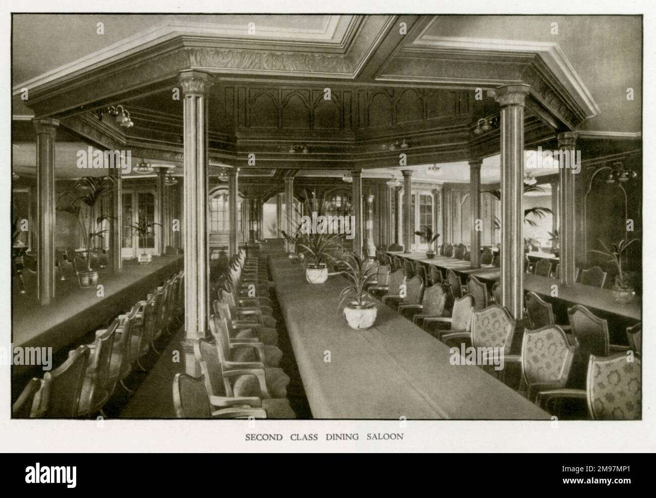 The Cunard Liner RMS Mauretania - Second Class Dining Saloon Stock ...