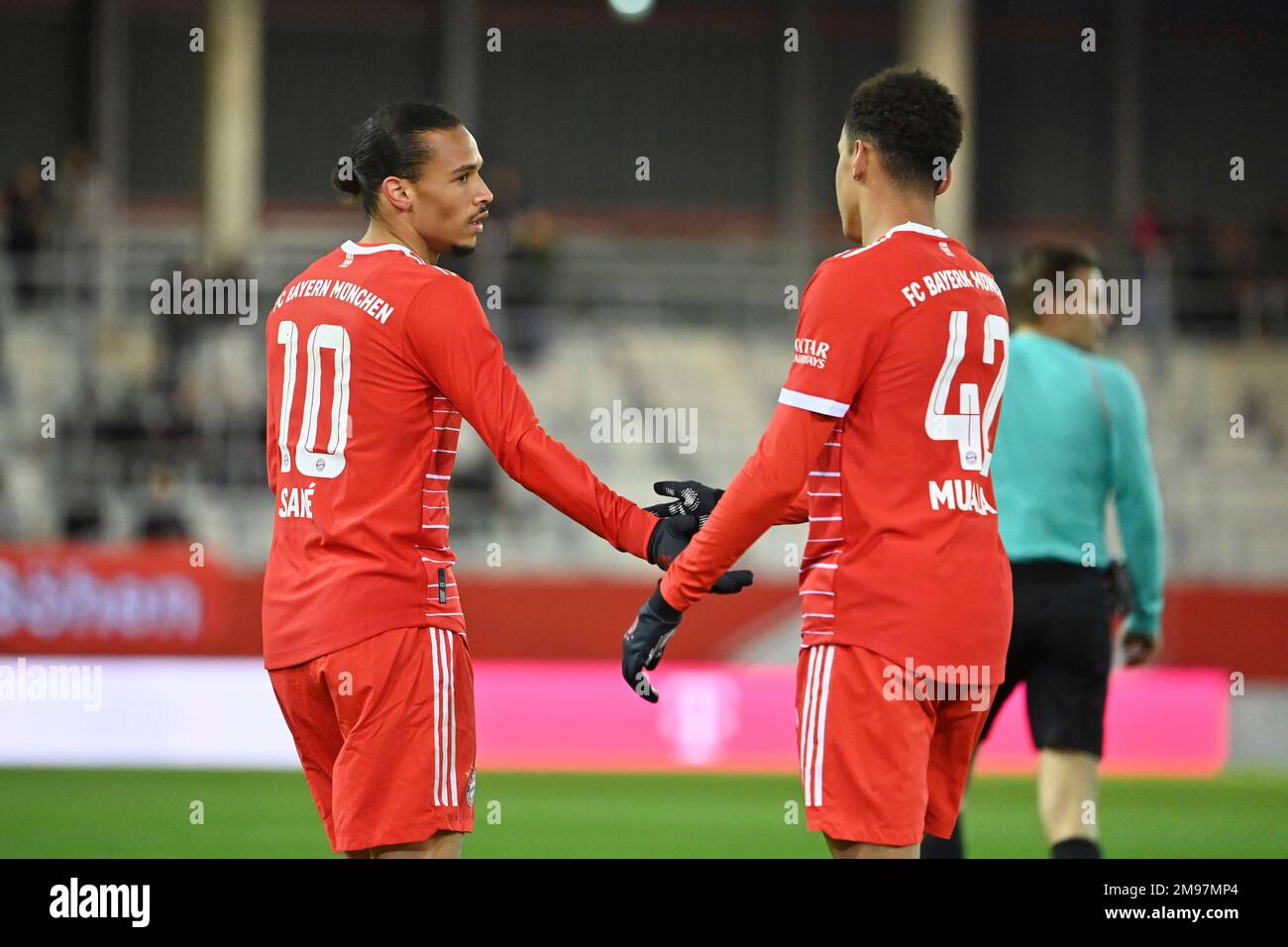 From left: Leroy SANE (FC Bayern Munich) with Jamal MUSIALA (FC Bayern ...
