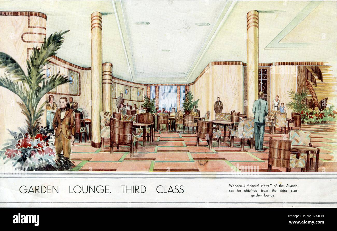 Cunard White Star Line RMS Queen Mary - The Garden Lounge - Third Class ...