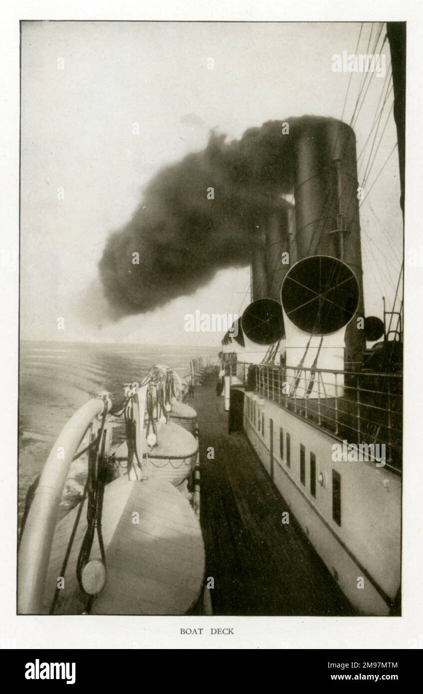The Cunard Liner RMS Mauretania - Boat Deck - Funnels Stock Photo - Alamy