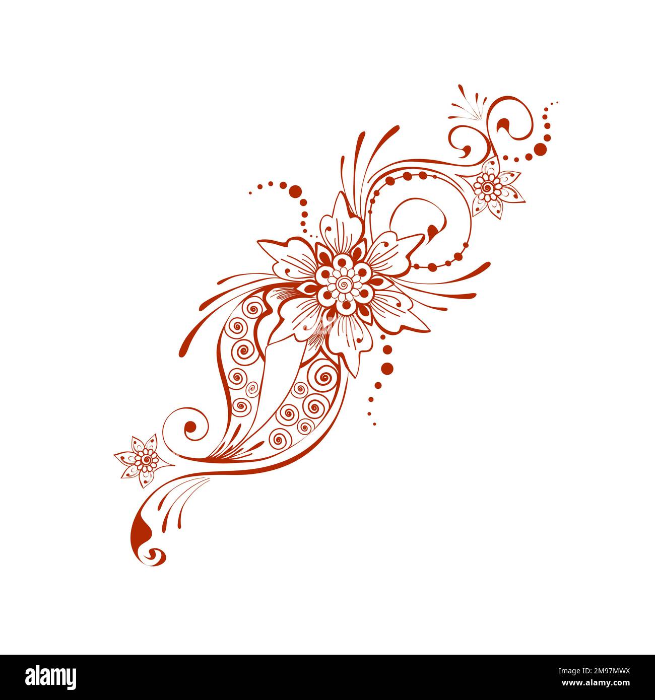 Mehendi flower with paisley, windings, diagonal design element Stock ...