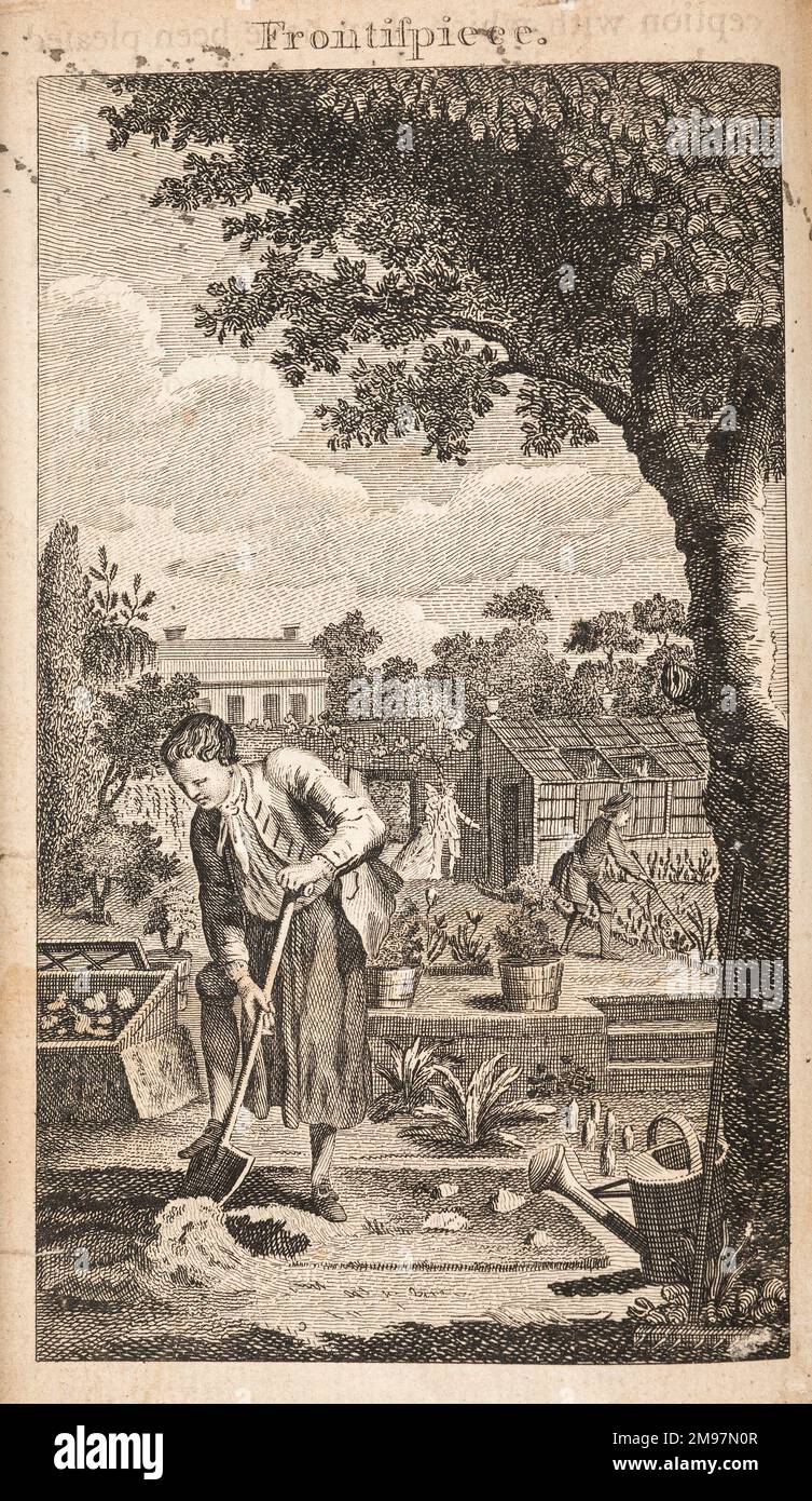 Gardeners at work in walled garden. Engraving from Thomas Mawe and John ...