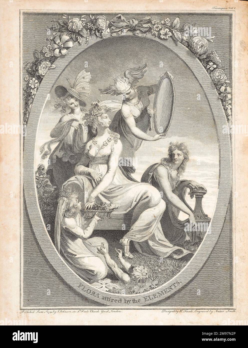 Flora attired by the elements. Engraving by Anker Smith, from Erasmus ...