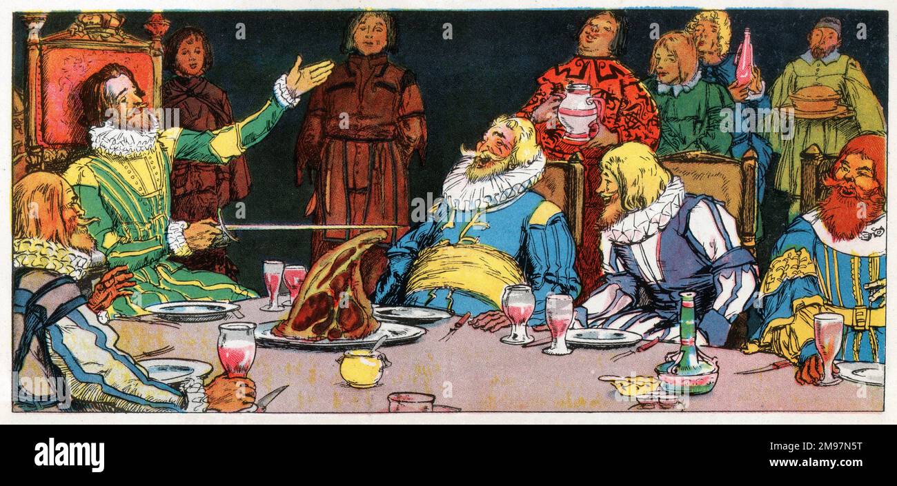 King James I knights a tasty loin of beef at Hoghton Tower, near ...