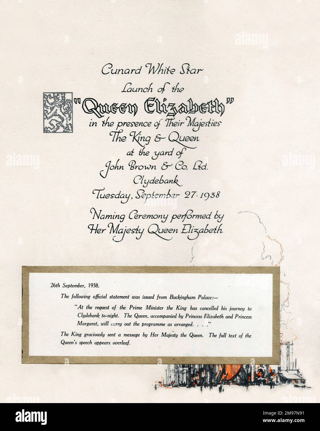 Cunard White Star Queen Elizabeth Liner / Ship Launch Booklet Stock ...