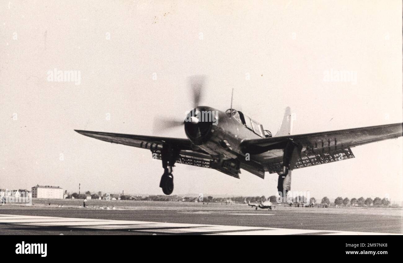 Curtiss Model 84 SB2C-3 Helldiver of the French navy doing a dummy deck ...